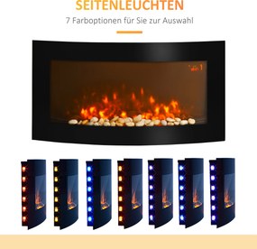 HOMCOM Elektrokamin s topením, nástěnný krb s LED efektem plamene, 10 barev plamene, 900/1800 W, elektrický krb s časovačem, nastavitelný termostat, …
