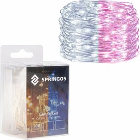 LED řetěz Nano Duo - 10m, 100LED, 3xAA, bílá/růžová