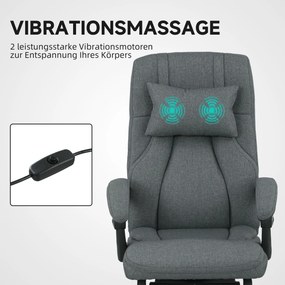 Vinsetto Masážní kancelářská židle, USB rozhraní, otočná kola, tmavě šedá