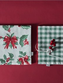 Sinsay - Bavlněné vánoční kuchyňské utěrky kostkované a s cesmínou 2 pack - zelená