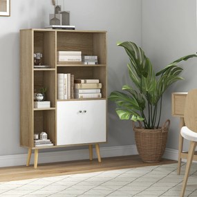HOMCOM Knihovna v severském stylu z ořechového dřeva, rozměry 80L x 23,5W x 123H cm, 5 polic, skříňka s 2 dveřmi, zúžené nohy ze solidního borového dř