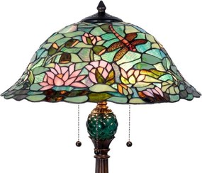 Stolní lampa Tiffany s tyrkysovým stínidlem Waterlily - Ø 47*60 cm