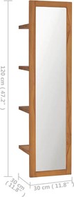 Nástěnné zrcadlo s poličkami 30 x 30 x 120 cm masivní teak 289070