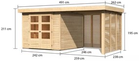 Dřevěný zahradní domek ASKOLA 3,5 s přístavkem Lanitplast 497 cm
