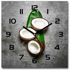 Wallmuralia Skleněné hodiny čtverec Půlky kokosů 30x30 cm