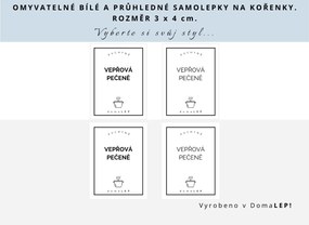 VEPŘOVÁ PEČENĚ - Samolepka na kořenky 3 x 4 cm - DomaLEP varianta: BÍLÁ - základní písmo