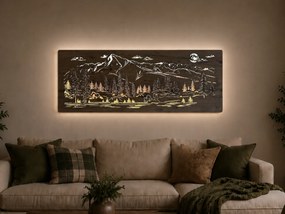 Li-Go "Chata v horách" světelný obraz s baterií a pohybovým čidlem 130x50 cm provedení povrchu: dub