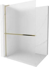 Mexen Kioto+ L, sprchová zástěna Walk-In s poličkou a věšákem 100 x 200 cm, 8mm sklo námraza, zlatý lesklý profil, 800-100-123-50-30