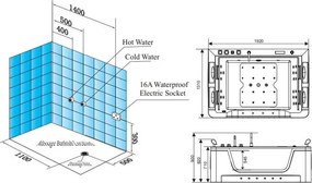 Terra Hydromasážní vířivá vana Zefir 934 192x131 s ohřevem vody, bílá/teakové dřevo