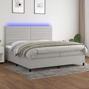Box spring postel s matrací a LED světle šedá 200x200 cm textil 3134981
