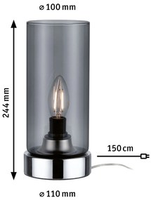 Paulmann 77056 Pinja, stolní dotyková lampa, 1x40W, chrom, kouřové stínítko, 24cm