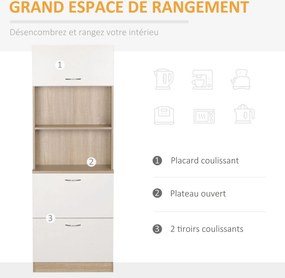 HOMCOM Kuchyňská Buffet Skříň s Více Úložným Prostorem 2 Zásuvky 1 Skříň + Velký Stůl 60 x 38 x 168 cm Bílá MDF