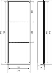 Mexen X-Wall-NR, polička na zapuštění pod obklad bez límce 90 x 30 cm, bílá, 1921903010S