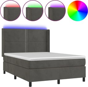 Box spring postel s matrací a LED tmavě šedá 140x200 cm samet 3139506