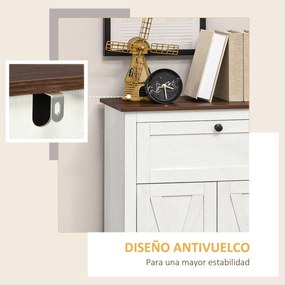 HOMCOM Skříňka do obývacího pokoje - úložný kabinet s dvojitými dveřmi, zásuvkou a nastavitelnou policí pro kuchyň nebo ložnici 60x30x87,4 cm Bílá