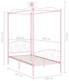 Petromila Rám postele s nebesy růžový kovový 100 x 200 cm