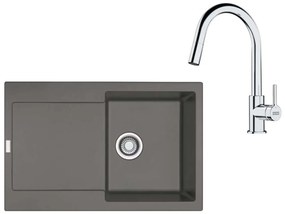 Franke - Kuchyňský set G258ŠK, fragranitový dřez MRG 611 a baterie FS 3229.031, šedý kámen/chrom 114.0700.719