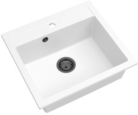 Sink Quality Ferrum, kuchyňský granitový dřez 565x510x205 mm + zlatý sifon, bílá, SKQ-FER.W.1K60.XG