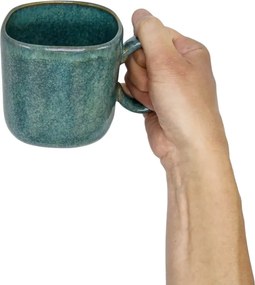 Keramický hrnek Halvar, 450 ml – hranatý design, reaktivní glazura, modro-zelené odstíny