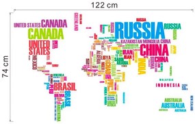 Samolepka na zeď "Mapa světa 2 - barevná" 74x122cm