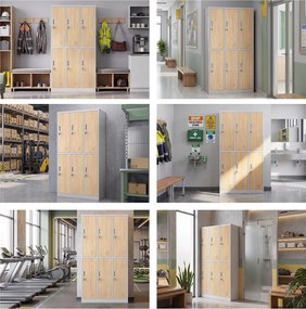 Šatní skříň BHP šedá / dub sonoma, 6dveřová: Eco Design IGOR, 900 x 1850 x 450 mm