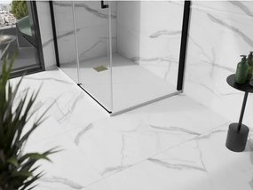 Mexen Stone+, obdélníková vanička z minerálního kompozitu 130 x 90 cm, bílá, zlatá lesklá krytka, 44109013-G