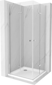 Mexen Lima Duo, sprchový kout s 2-křídlými skládacími dveřmi 70 (dveře) x 70 (dveře) cm, 6mm čiré sklo + slim sprchová vanička 5cm bílá, 856-070-070-01-02-4010