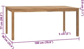 Zahradní jídelní stůl 180 x 90 x 77 cm masivní teakové dřevo 315621