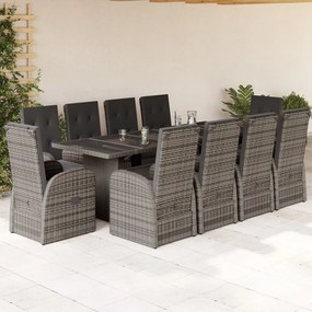 11dílný zahradní jídelní set s poduškami šedý polyratan 3277604