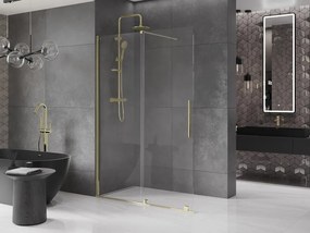 Mexen Velar, posuvné dveře do otvoru typ Walk-In 140 cm, 8mm čiré sklo, zlatá lesklá, 871-140-000-03-50