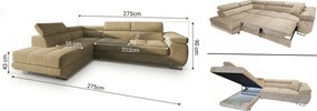 Rohová rozkládací sedací souprava do L BIANCA, 275 cm, s úložným prostorem Roh pohovky: Levý roh, Barva látky Monolith: Světle šedá (Monolith 84)