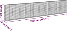 Gabionový koš s víkem 1 000 x 50 x 200 cm pozinkované železo 3295175
