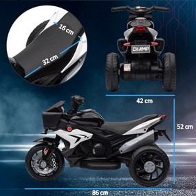 HOMCOM Elektrická Motorka pro Děti od 3 Let, 6V, Napájená Baterií, s Svetly, Hudbou, Klaksonem a Širokými Pneumatikami, Rychlost 3 km/h, Černá
