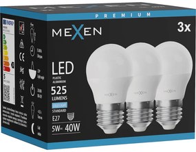 Mexen Nova 3x LED žárovka E27, G45, 5W, Studená - 6500K, 525 lm - L101-E27-0565-01x03