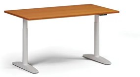 Výškově nastavitelný stůl OBOL, elektrický, 675-1325 mm, deska 1400x800 mm, bílá zaoblená podnož, třešeň