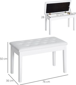 HOMCOM klavírní stolička ve venkovském stylu Klavírní lavice s úložným prostorem z kaučukového dřeva a imitace kůže, bílá, 76 x 36 x 50 cm pro milovn…