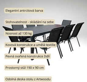 Vikio Venkovní zahradní set 190x90 pro 8 osob DK305-190 antracit
