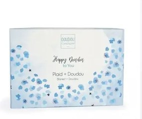 Doudou Dárková sada šťastný králíček pléd a modro-šedý muchláček / od