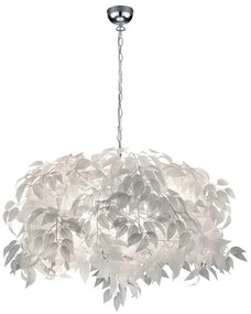 Bílé závěsné svítidlo s pírky Trio Pendant Leavy, výška 150 cm
