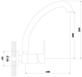 Bruckner SIEGER nástěnná baterie s vysokou hubicí, chrom 914.015.1