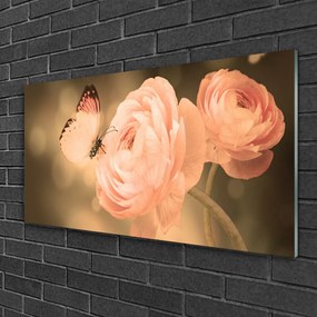 Obraz na skle Motýl Růže Příroda 125x50 cm