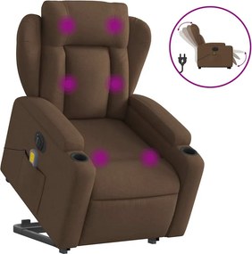 Elektrické zvedací masážní polohovací křeslo hnědé textil 3204522
