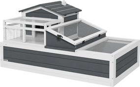 Školní domeček pro ropuchy, 2 podlaží, pro vnitřní i venkovní použití, balkon, jedlové dřevo, šedá barva