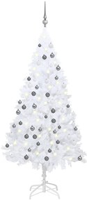 vidaXL Umělý vánoční stromek s LED a sadou koulí bílý 120 cm PVC