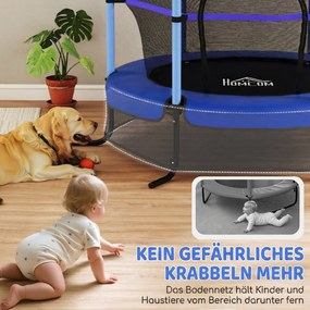 HOMCOM dětská trampolína Ø163 cm, trampolína s ochrannou sítí, kryt okrajů, zahradní trampolína pro děti 3-10 let, max. nosnost 50 kg, modrá