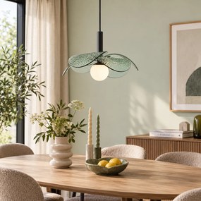 Designové závěsné svítidlo černé se zeleným sklem - Kemner