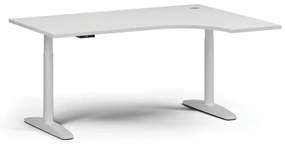 Výškově nastavitelný stůl OBOL, elektrický, 675-1325 mm, rohový pravý, deska 1600x1200 mm, bílá zaoblená podnož, bílá