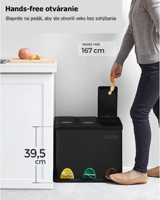 Koš na třídění odpadu SORT 24l (3x8l), černá SongmicsHome