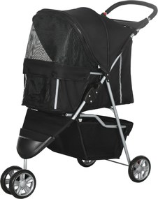 Skládací kočárek PawHut pro psy - kočárek pro malé psy s úložným košíkem, síťovými okny a 2 univerzálními koly, nosnost 15 kg, rozměry 75x45x97 cm, č…