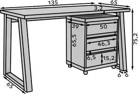 ADRK Furniture Stůl s kontejnerem Iwo I DE-Iwo-I-G+ART